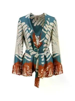 BYE FIRENZE Palma Leaf-print Belted Blazer