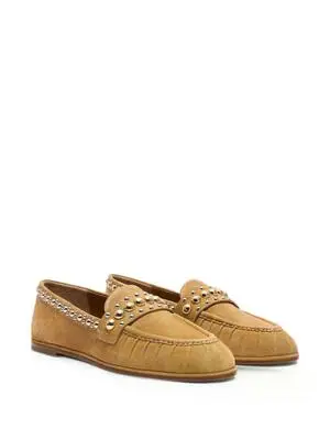 STUART WEITZMAN Perry Stud-embellished Loafers - Brown