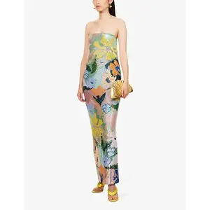 LA FUORI Sequinned Floral Bandeau Midi Dress