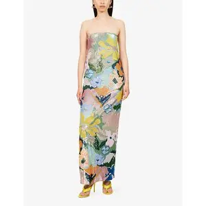 LA FUORI Sequinned Floral Bandeau Midi Dress
