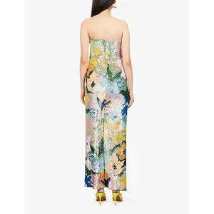 LA FUORI Sequinned Floral Bandeau Midi Dress