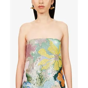 LA FUORI Sequinned Floral Bandeau Midi Dress