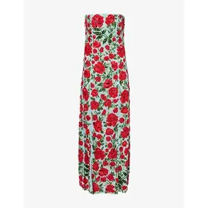 LA FUORI Strapless Sequinned Floral Maxi Dress