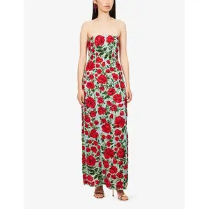 LA FUORI Strapless Sequinned Floral Maxi Dress
