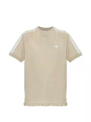 Adidas Ruffle-trim Striped-sleeve T-shirt - Neutrals