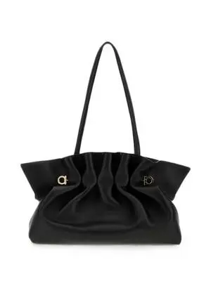 FERRAGAMO Gancini Ruched Shoulder Bag - Black