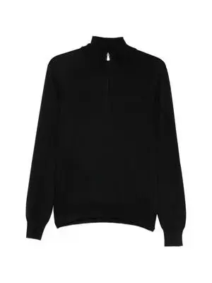Tagliatore Quarter-zip Knitted Polo Shirt - Black