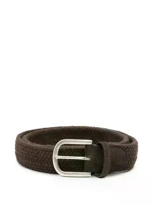 Canali Braided Suede-trimmed Belt - Brown