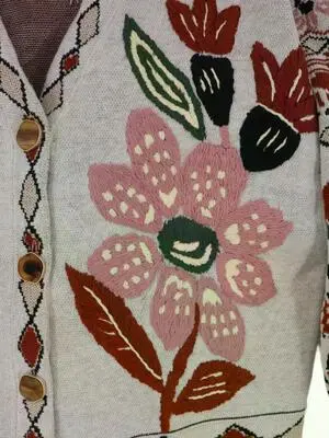 Farm Rio Off-white Ainika Embroidered Flower Knit Cardigan
