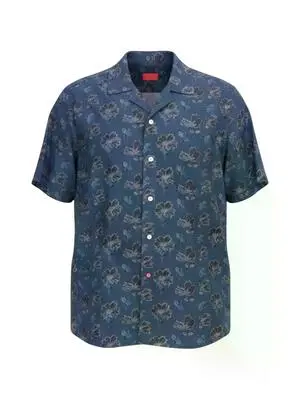Isaia Floral-print Short-sleeve Shirt - Blue