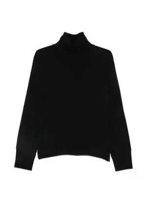 ALLUDE Ribbed-trim Mock-neck Sweater - Black