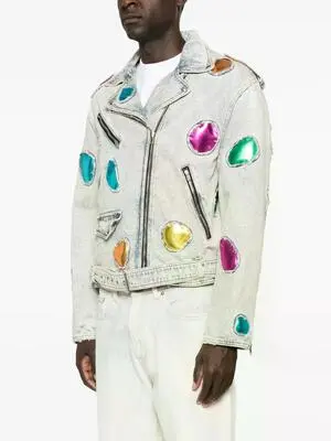 Jeremy Scott Gem-embellished Acid Wash Denim Jacket