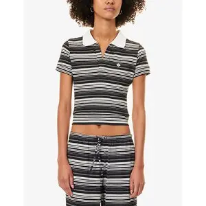 THE COUTURE CLUB Striped Jersey Polo Top