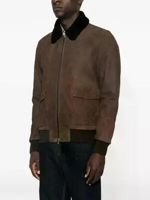 BARBA NAPOLI Suede Shearling Collar Bomber Jacket