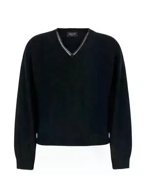 Fabiana Filippi V-neck Fine Knit Sweater With Tulle Insert