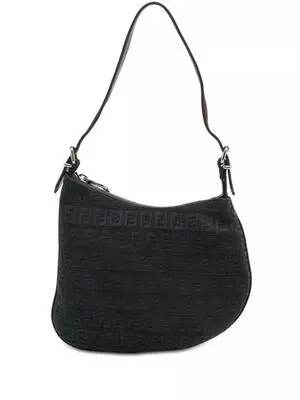 Fendi Zucchino Canvas Oyster Shoulder Bag - Black