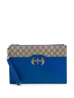 Gucci Gg Supreme And Calfskin Cut Out Interlocking G Clutch Bag - Neutrals