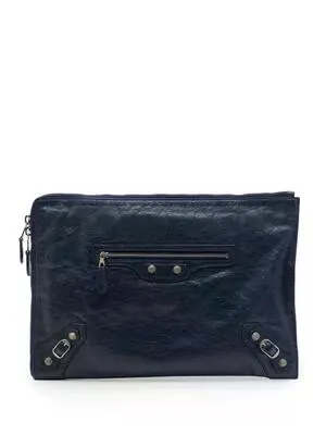 Balenciaga 2016 Lambskin Motocross Giant 12 Zip Around Flat Clutch Bag - Blue