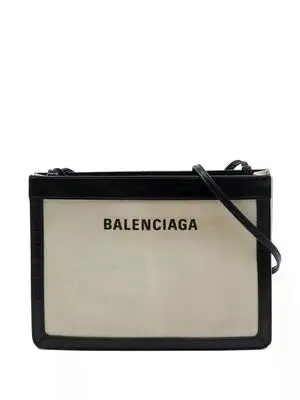 Balenciaga 2018 Canvas Navy Pochette Crossbody Bag - Brown