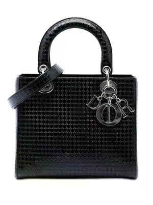 Dior 2016 Medium Metallic Patent Microcannage Lady Satchel - Black