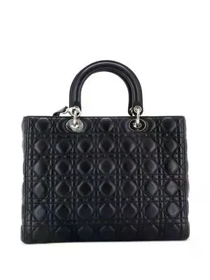 Dior Lady Lambskin Cannage Quilt Tote Bag - Black