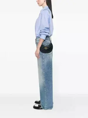 Gucci Mini Gg Marmont Matelassé Half Moon Bag Satchel - Black