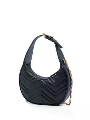Gucci Mini Gg Marmont Matelassé Half Moon Bag Satchel - Black