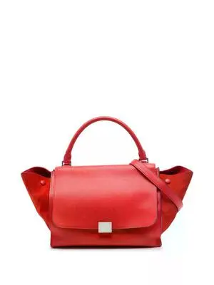 Celine 2013 Medium Drummed Calfskin And Suede Trapeze Satchel - Red