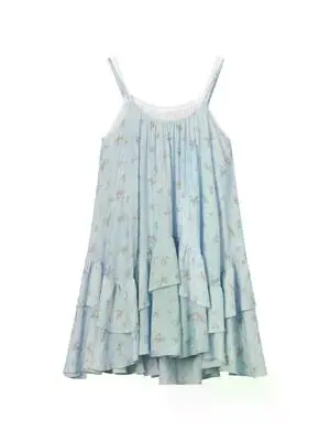 B+AB Floral Print Tiered Ruffled Mini Dress With Lace Trim