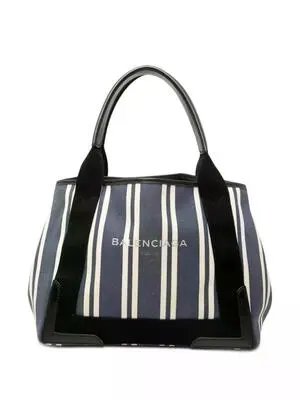 Balenciaga Canvas Striped Navy Cabas S Tote Bag - Blue