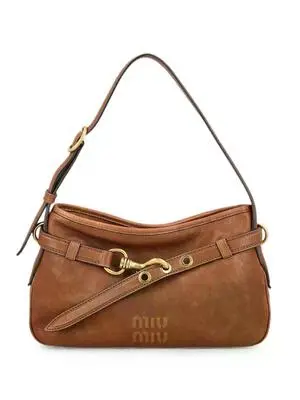 Miu Miu Buckle-detail Logo-embossed Shoulder Bag - Brown