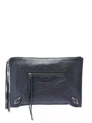 Balenciaga Lambskin Leather Zip Around Flat Clutch Bag - Grey