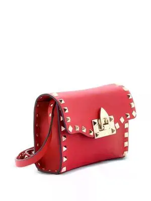 Valentino Garavani Rockstud Flip Lock Flap Bag Leather Mini Crossbody Bag - Red