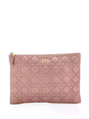 Dior Caro Daily Pouch Cannage Quilt Calfskin Clutch Bag - Neutrals