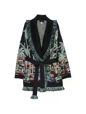 Alanui Fringe-trimmed Jacquard Coat - Blue