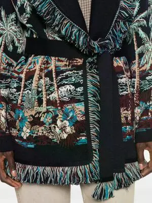 Alanui The Tale Of A Hawaiian Palm-tree Intarsia Fringed-trim Cardigan