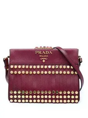 Prada 2013-2026 Studded Saffiano Lux Idol Crossbody Bag - Red