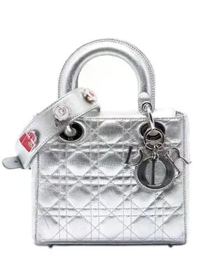 Dior 2018 Small Metallic Grained Calfskin Cannage My Abcdior Lady Satchel - Silver