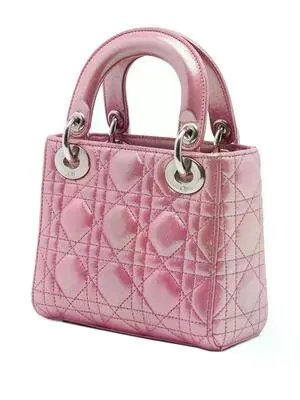 Dior 2016 Mini Iridescent Lambskin Cannage Lady Satchel - Pink
