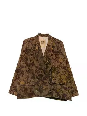 UMA WANG Floral Jacquard Double-breasted Jacket - Brown