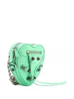 Balenciaga Le Cagole Giant Studs Heart Chain Bag Leather Mini Crossbody Bag - Green