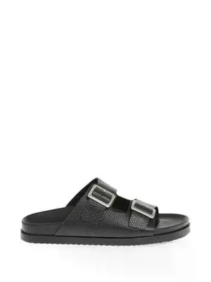 Corneliani Hammered-leather Double-buckle Sandals - Black
