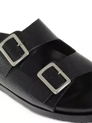 Corneliani Hammered Leather Double Buckle Sandals - Black