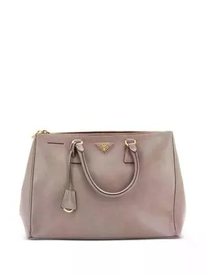 Prada Double Zip Lux Saffiano Leather Tote Bag - Grey