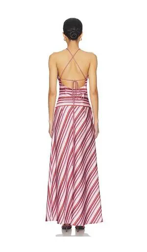 WITH HARPER LU Halterneck Maxi Dress In Striped Heavyweight Satin