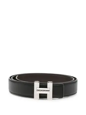 Hogan Leather Belt With Silver Tone H Buckle - Black