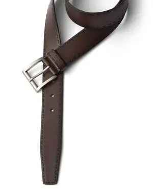 Prada Antiqued Leather Belt With Metal Buckle