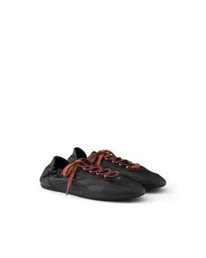 Prada Collapse Antiqued Nappa Leather Sneakers With Hooks - Black