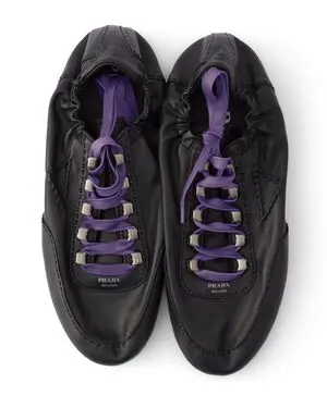 Prada Collapse Antiqued Nappa Leather Sneakers With Hooks