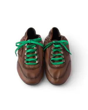 Prada Collapsible Antiqued Nappa Leather Sneakers With Hooks - Oak